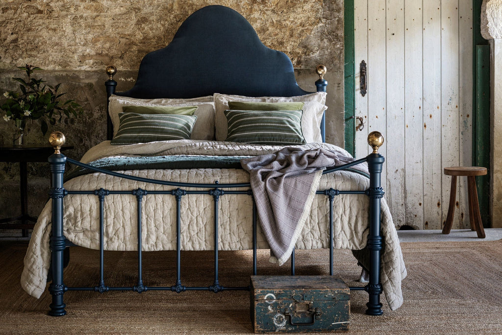 Upholstered Headboard Hand Cast Eden Bed With Solid Brass Ball Caps ...