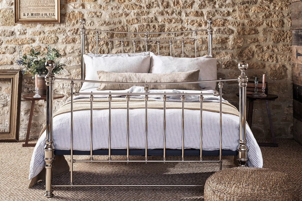 Polished Nickel Traditional Metal Bed | Victorian Bedstead – Cornish Beds